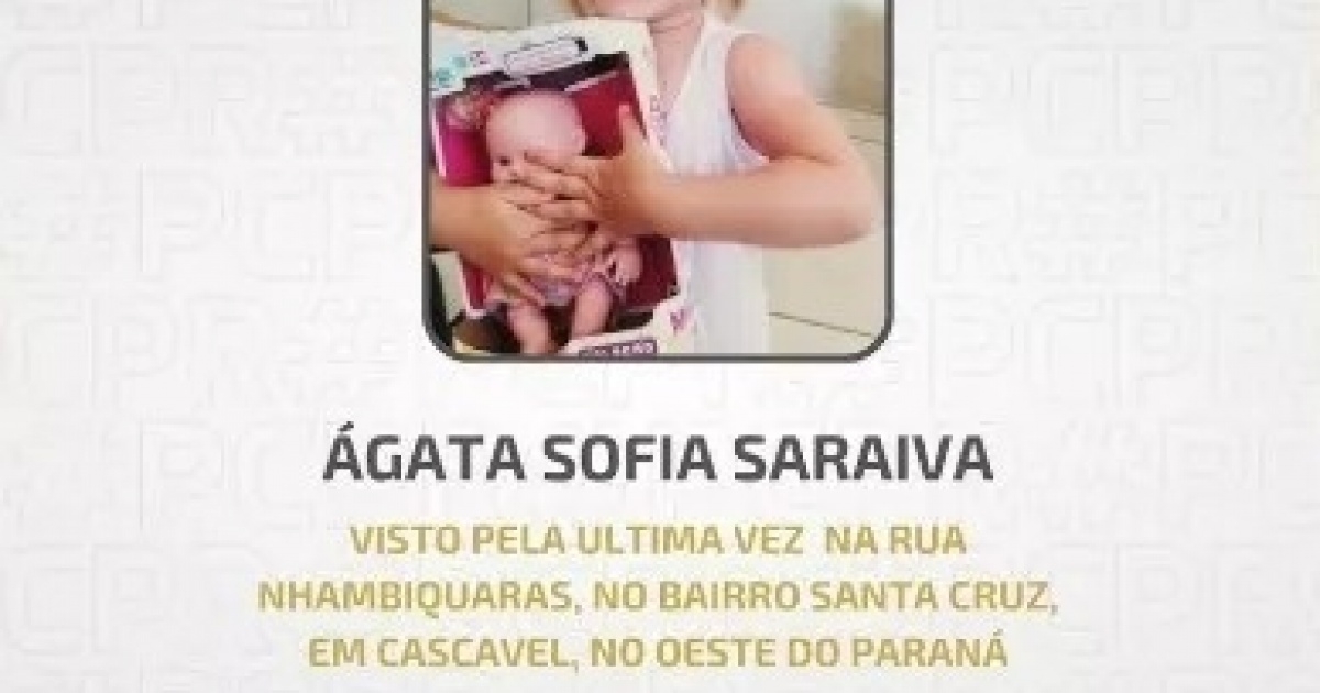 Polícia Civil divulga novo cartaz para auxiliar nas buscas pela menina Ágata Sofia Saraiva